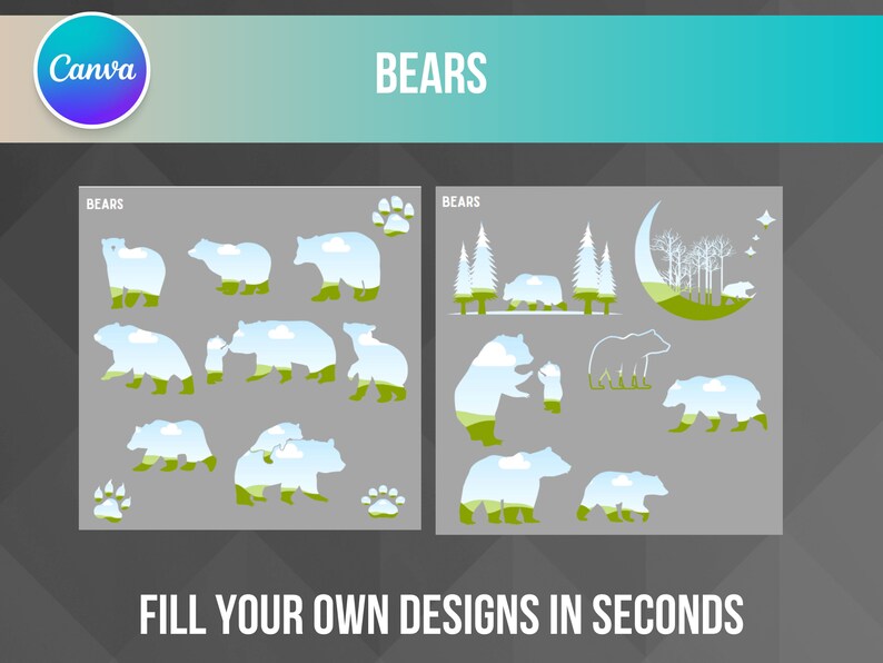 Bear Canva Frames, Bears, Mama Bear and Cub, Sunglasses, Bear Bundle ...
