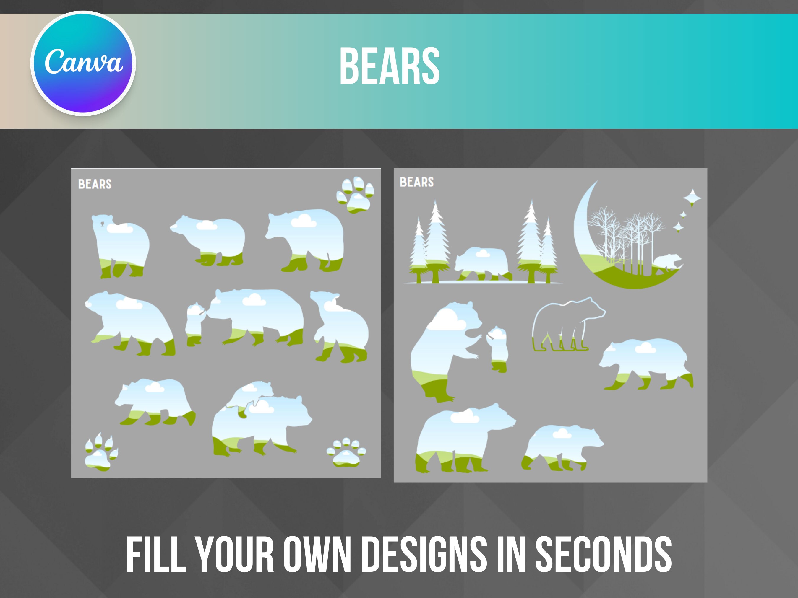Bear Canva Frames, Bears, Mama Bear and Cub, Sunglasses, Bear Bundle ...