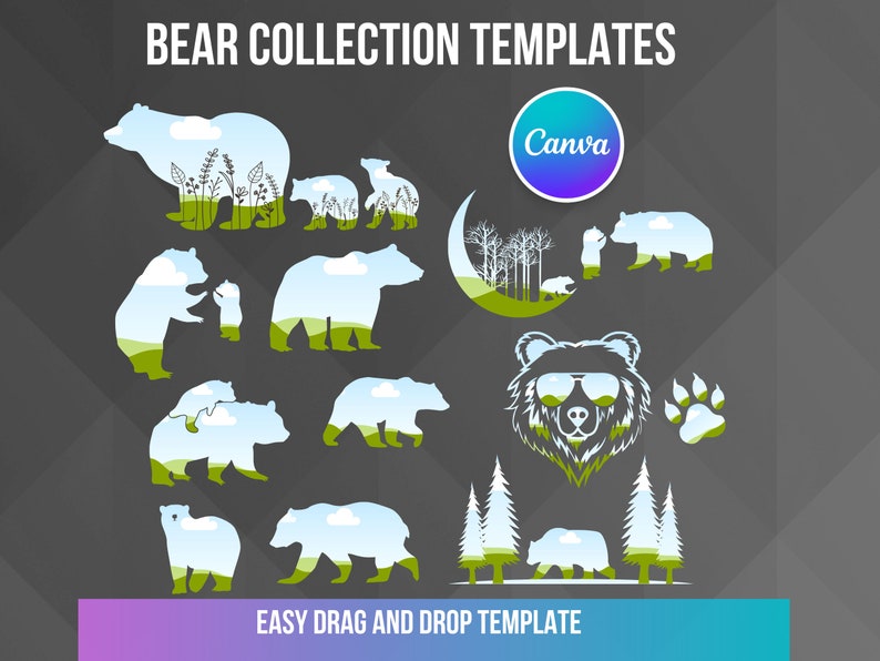 Bear Canva Frames, Bears, Mama Bear and Cub, Sunglasses, Bear Bundle ...