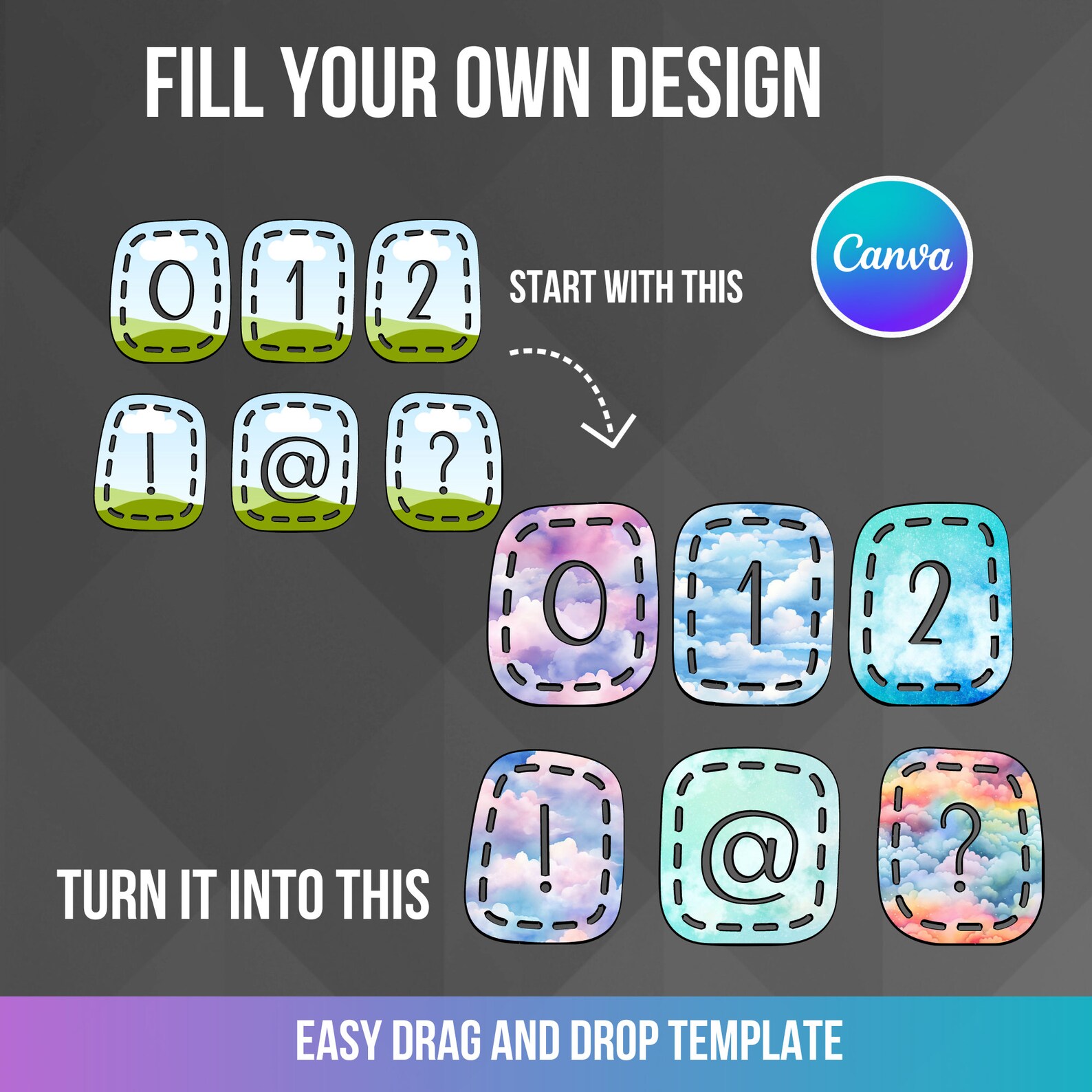 Canva Frame Numbers and Symbols, Editable Template, Canva Frame Stitch ...