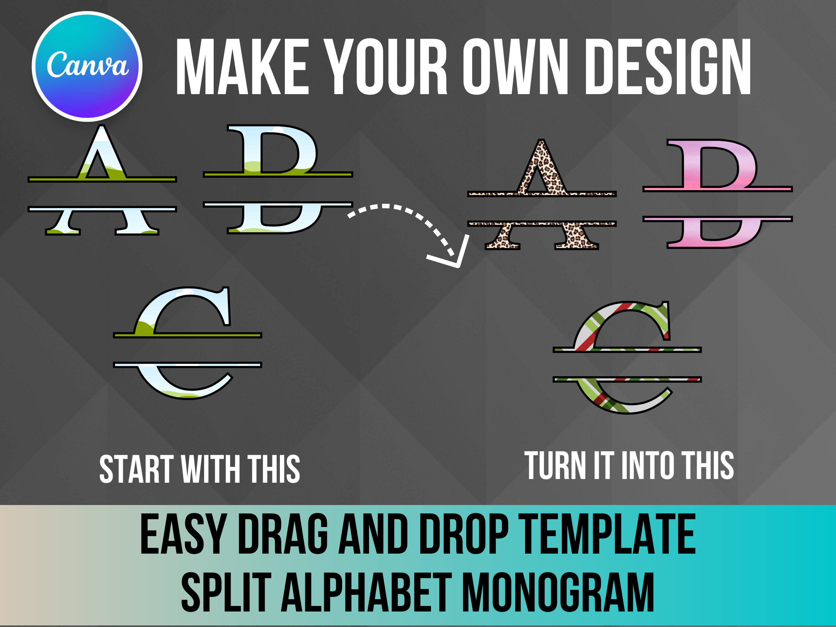 Canva Frame Split Alphabet Monograms, Editable Template, Canva Frame ...