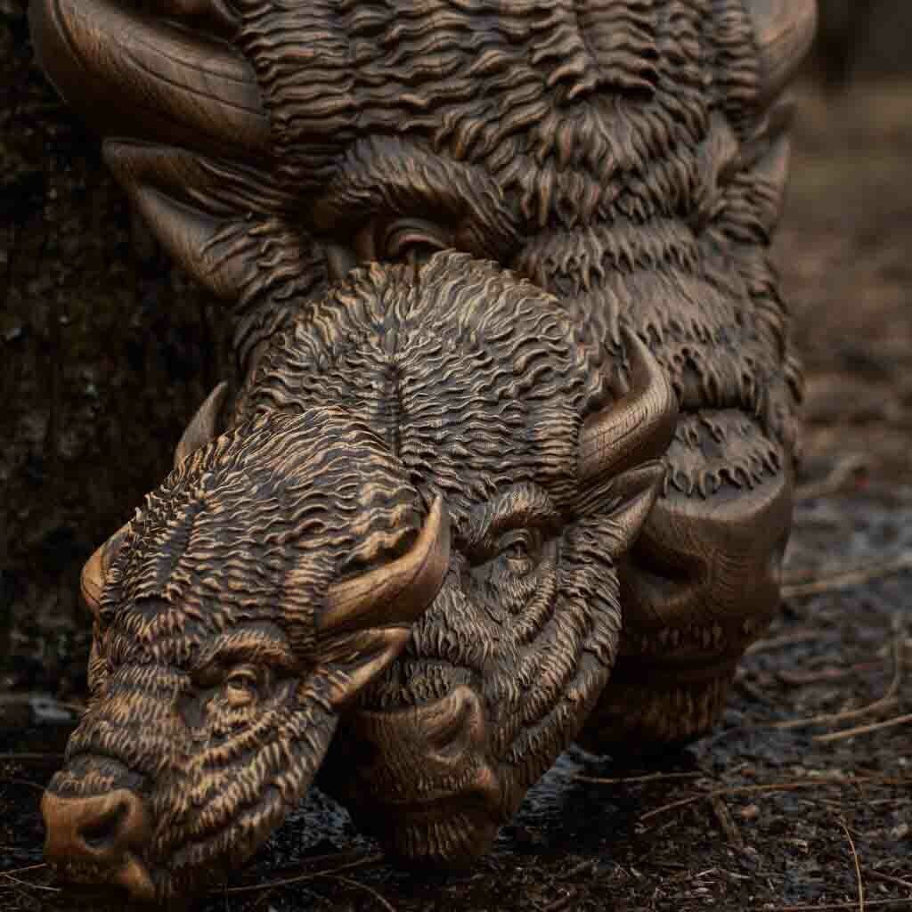 Wooden Bison Head Wall Art: Tribute to Nature's Strength Bison Mural ...