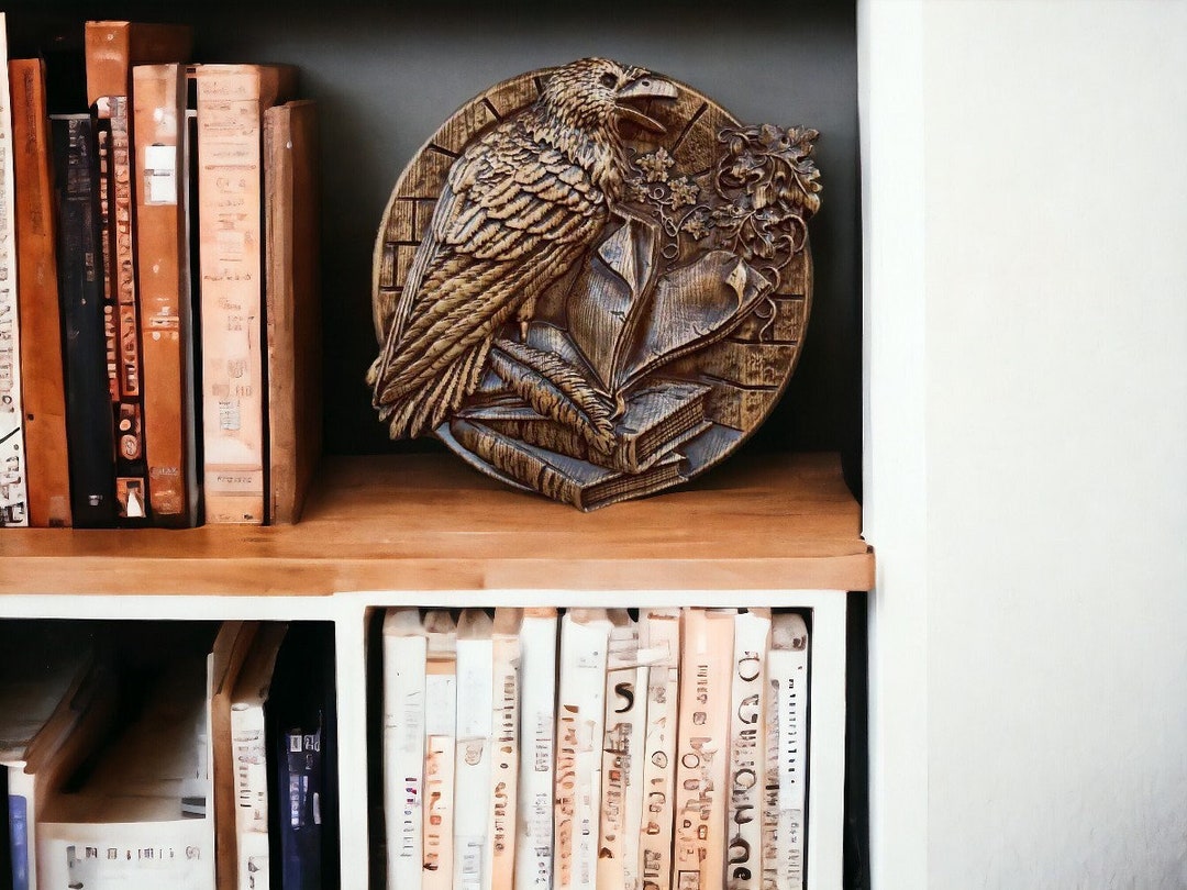 The Wise Raven With Books Wooden Panel for Writers and Dreamers Wise ...