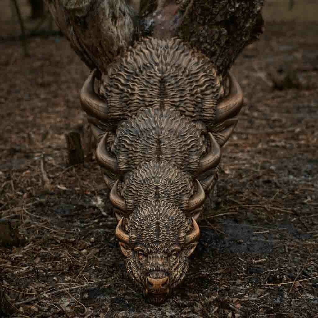 Wooden Bison Head Wall Art: Tribute to Nature's Strength Bison Mural ...