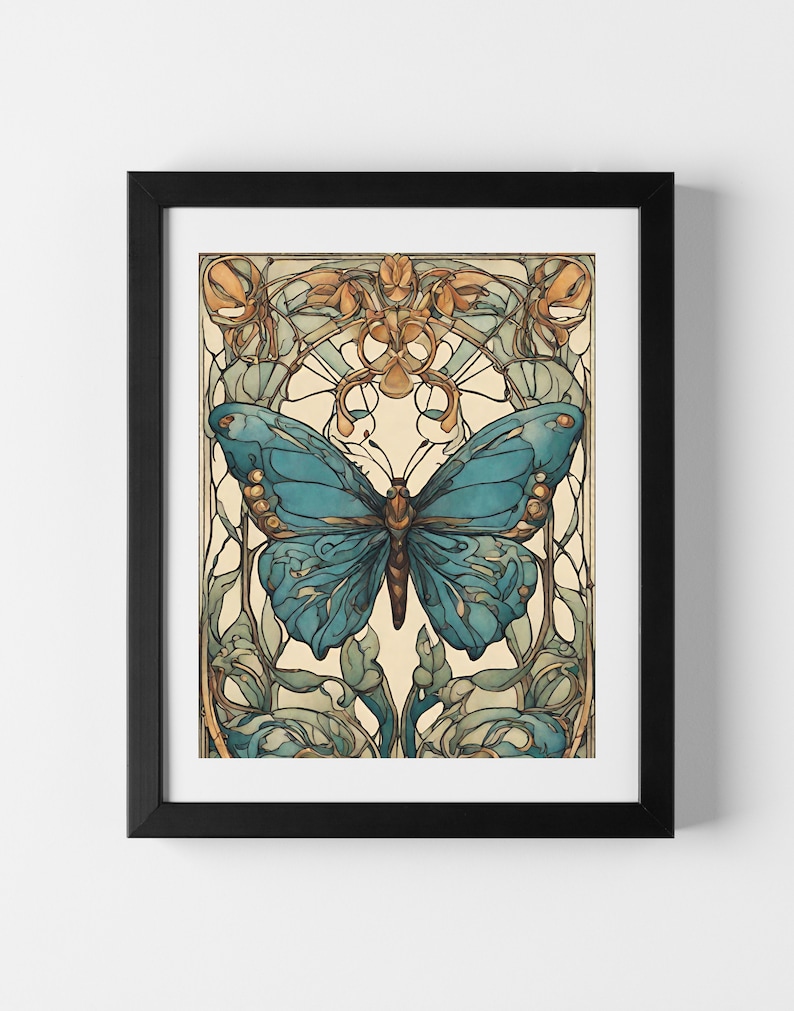 Blue Butterfly Modern Art Nouveau Digital Print - 11x14 - Etsy
