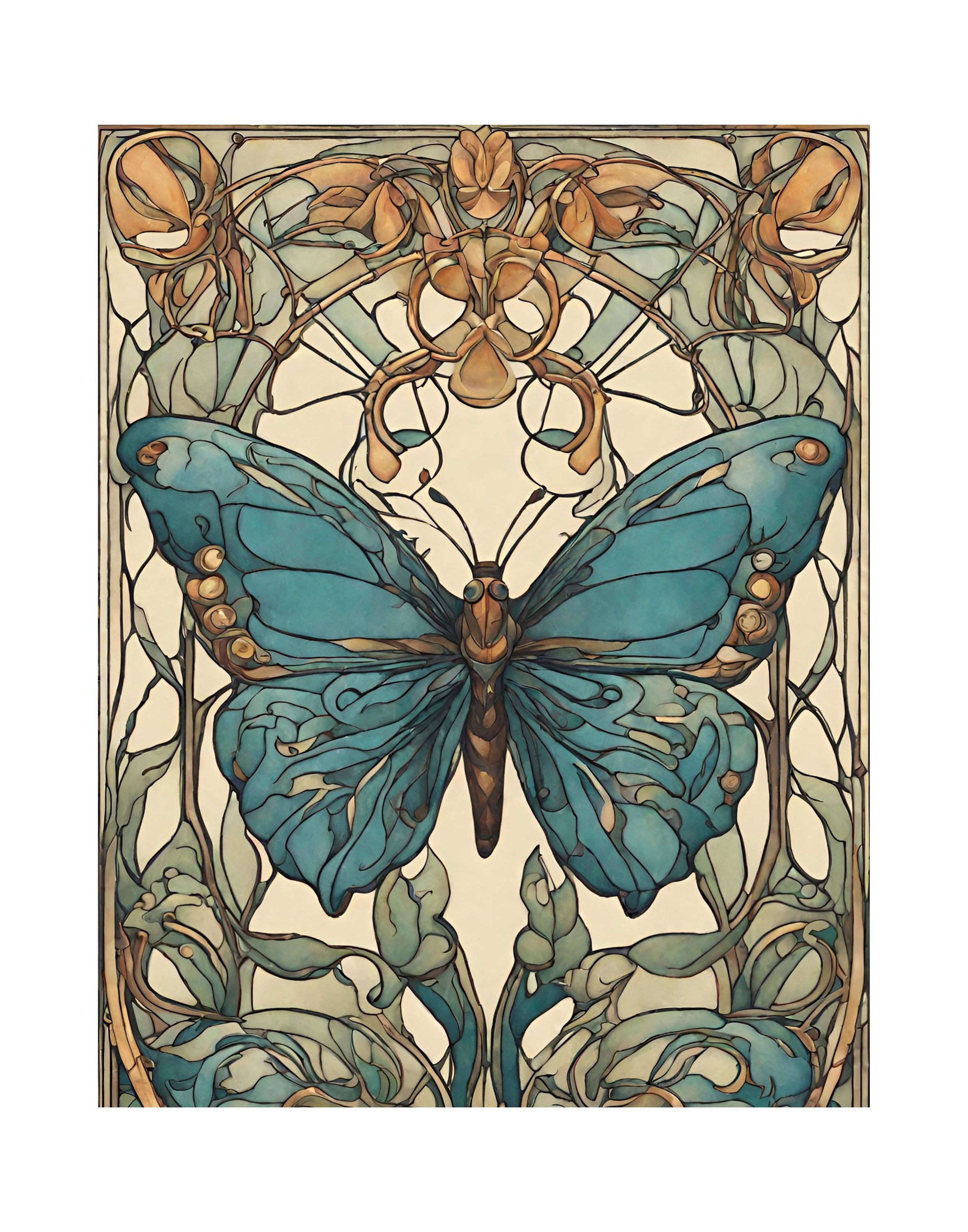 Blue Butterfly Modern Art Nouveau Digital Print - 11x14 - Etsy