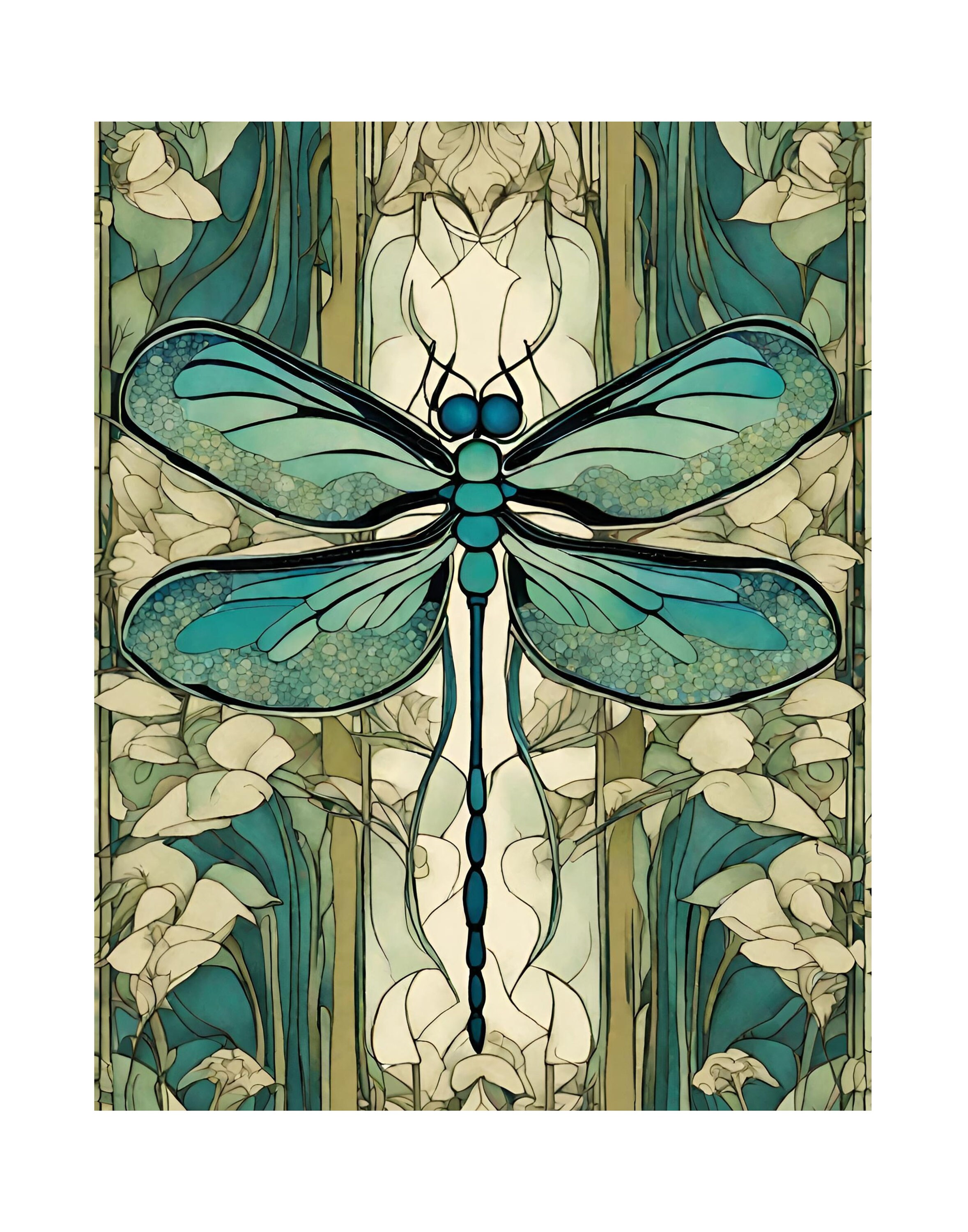 Teal Dragonfly Modern Art Nouveau Digital Print - 11x14 - Etsy