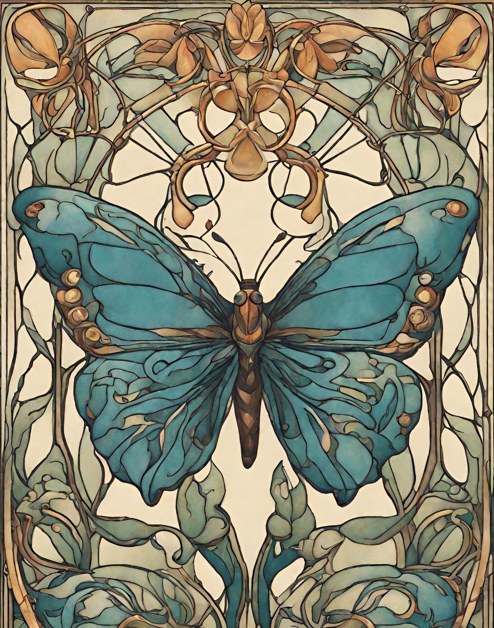Blue Butterfly Modern Art Nouveau Digital Print - 11x14 - Etsy