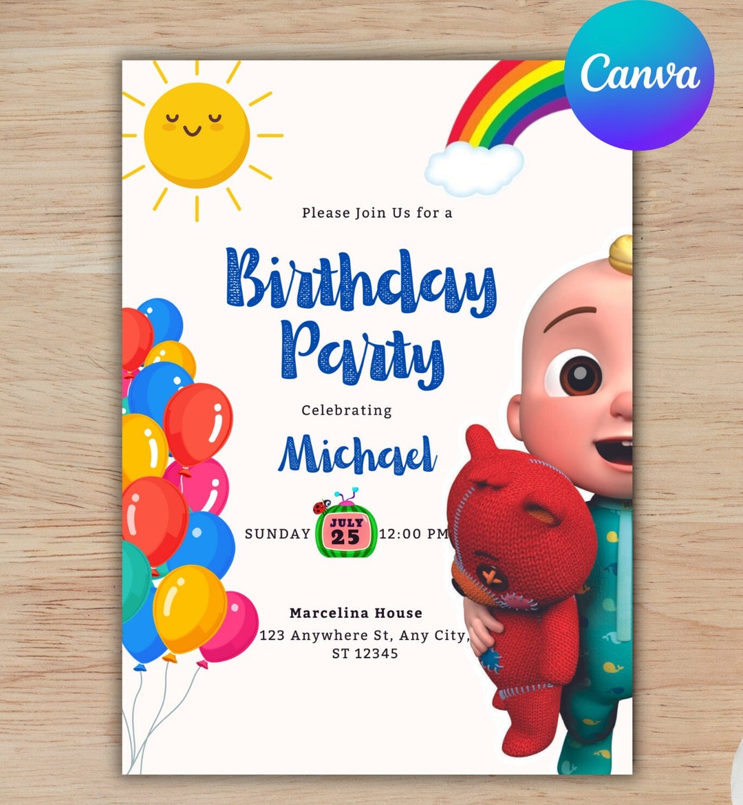 Cocomelon Birthday Invitation, Melon Invitation, Kids Theme Party, Baby ...