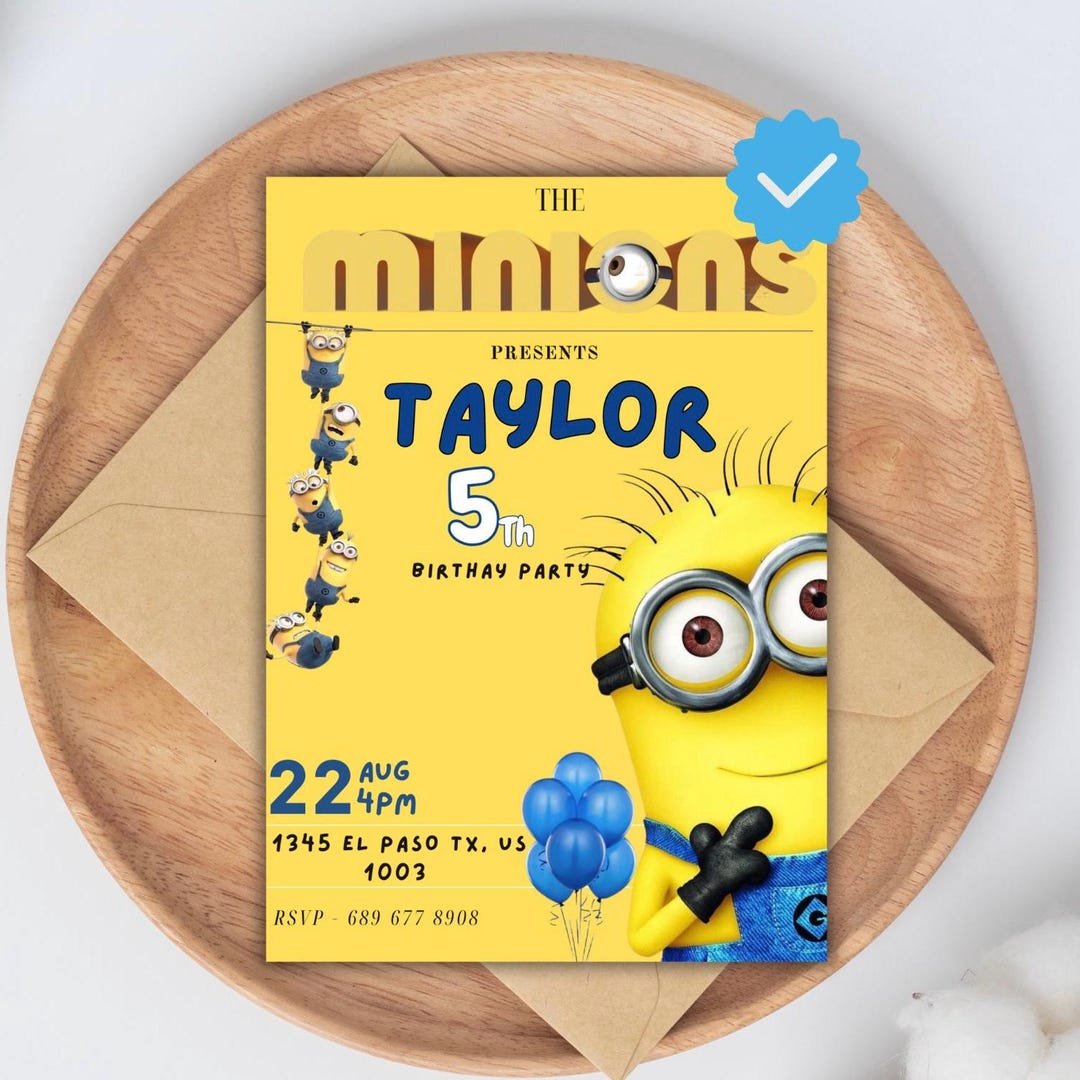 Minion Birthday Invitation,blue & Yellow Birthday Invite, Kids Theme ...