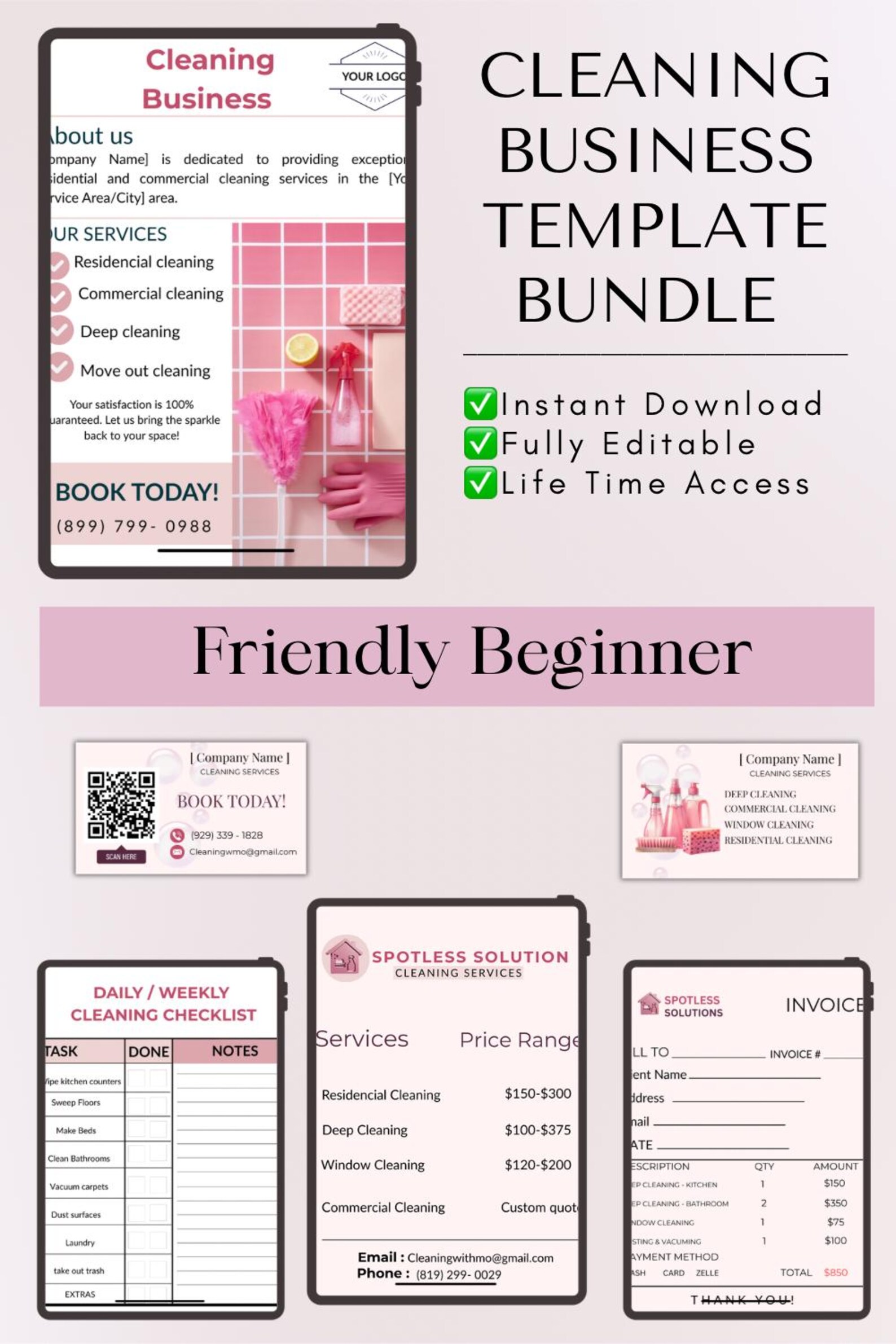 Cleaning Business Template Bundle | Editable Forms, Checklist, Invoice ...