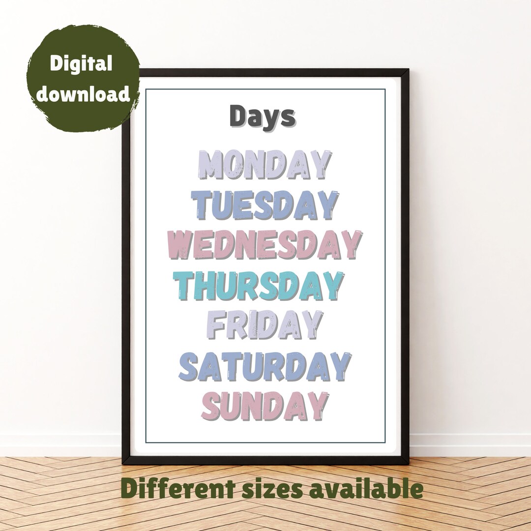 Days of the Week Pastel Poster - Educational Wall Art - Homeschool ...