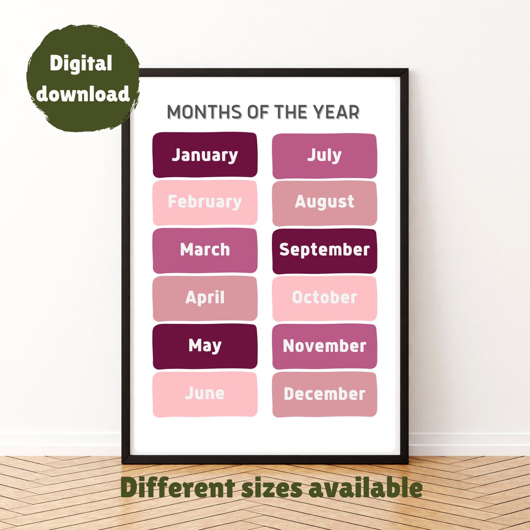 Months of the Year Pink Poster - Educational Wall Art - Homeschool ...