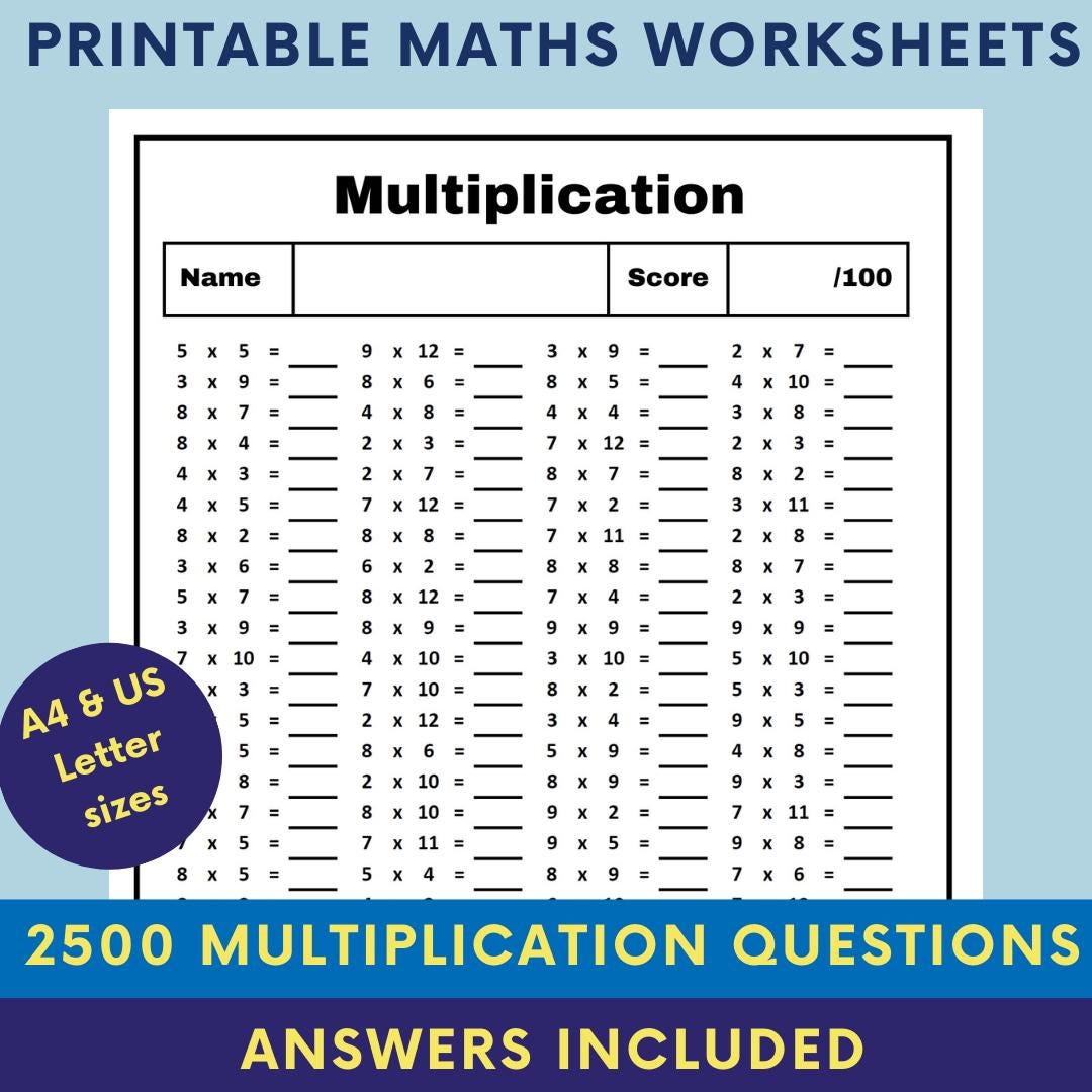 25 Printable Multiplication Worksheets, Fill in the Blanks - Single ...