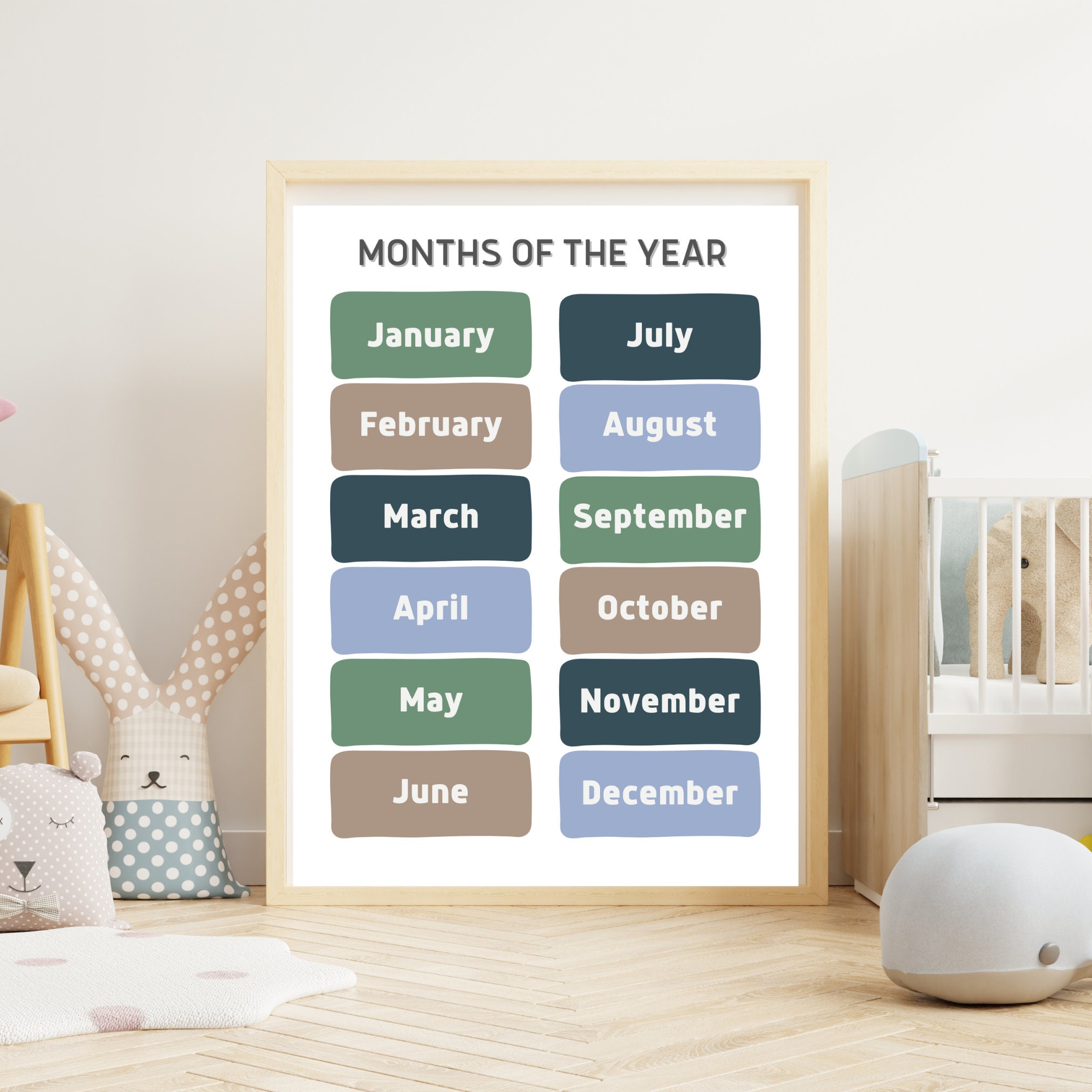Months of the Year Pastel Green Poster - Educational Wall Art ...