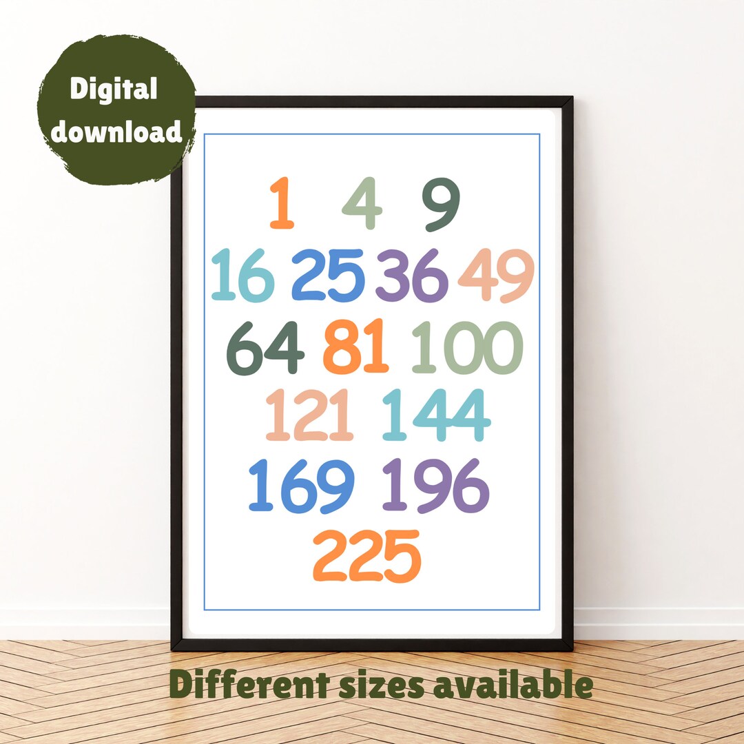 Square Numbers Bright Colour Poster - Math - Flash Cards - Homeschool ...