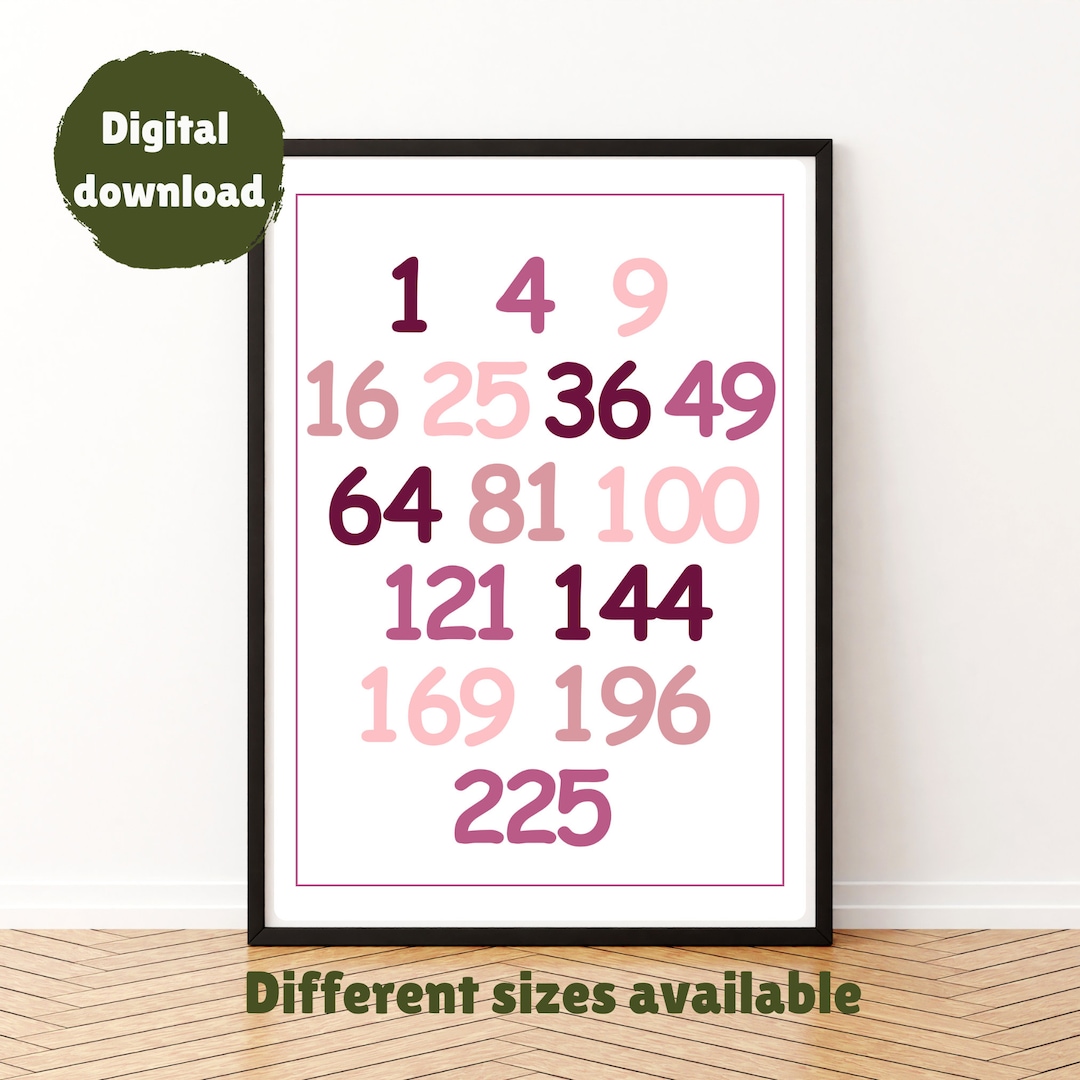 Square Numbers Pink Colour Poster - Math - Flash Cards - Homeschool ...