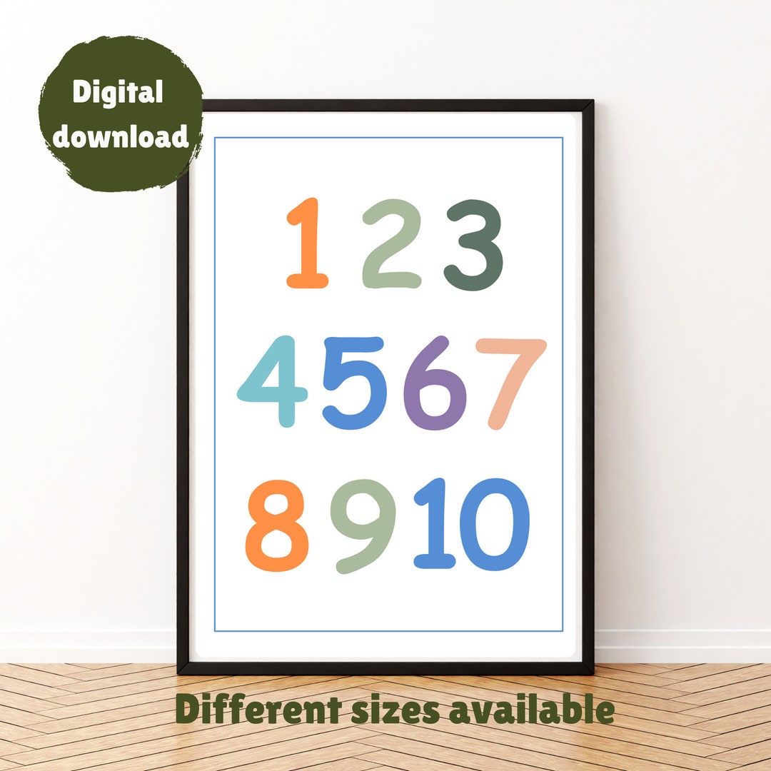 Numbers 1 10 Bright Poster Math Flash Cards Homeschool Numbers Print ...