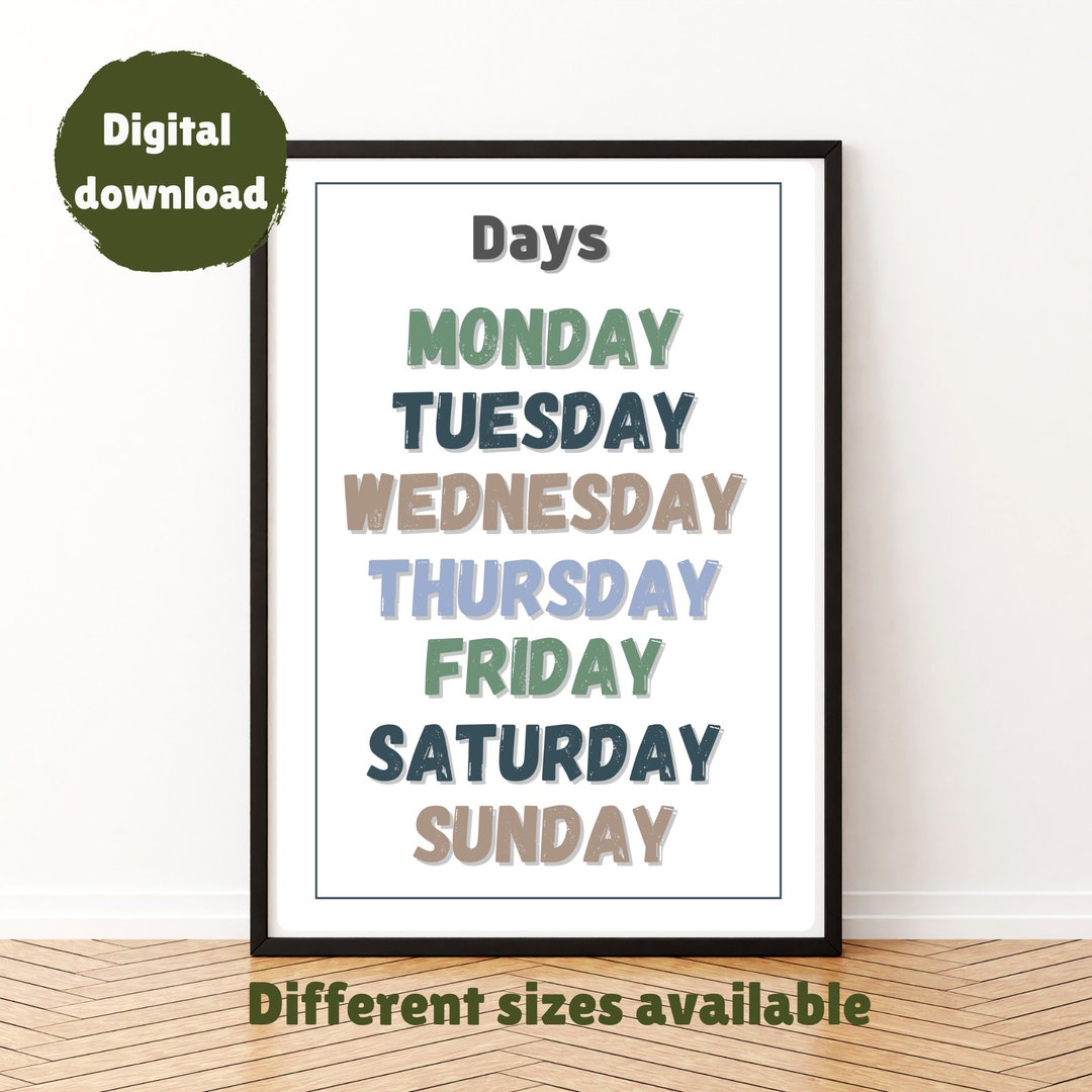Days of the Week Pastel Green Poster - Educational Wall Art ...