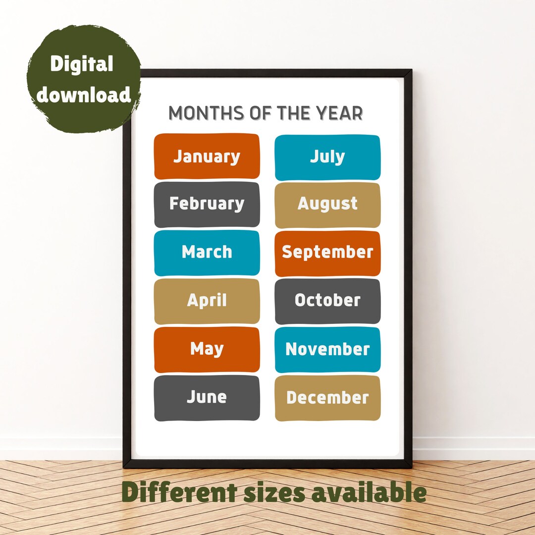 Months of the Year Bright Poster - Educational Wall Art - Homeschool ...