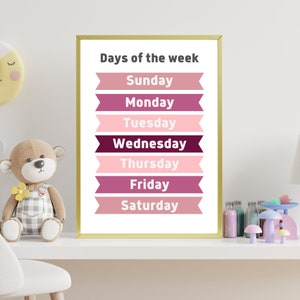 Days of the Week Pink Poster - Educational Wall Art - Homeschool ...
