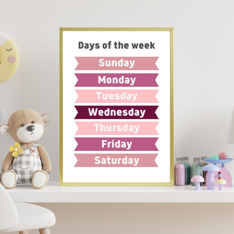 Days of the Week Pink Poster Educational Wall Art Homeschool ...