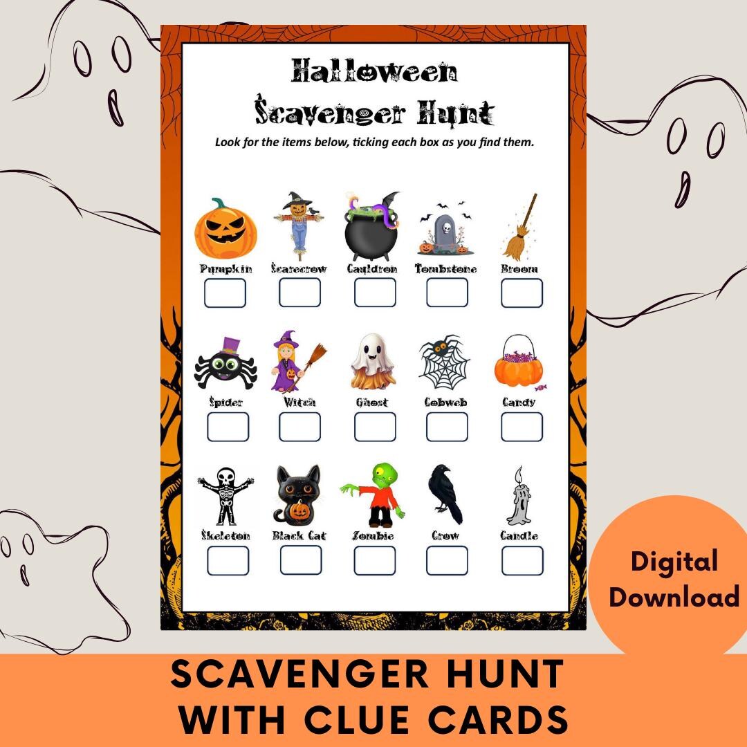 Halloween Printable Scavenger Hunt Halloween Kids Game Hunt Game ...