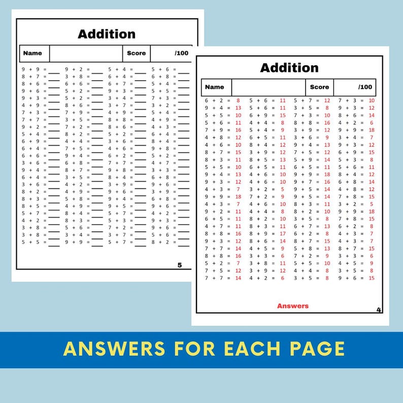 25 Printable Addition Worksheets, Fill in the Blanks - Single Digit ...