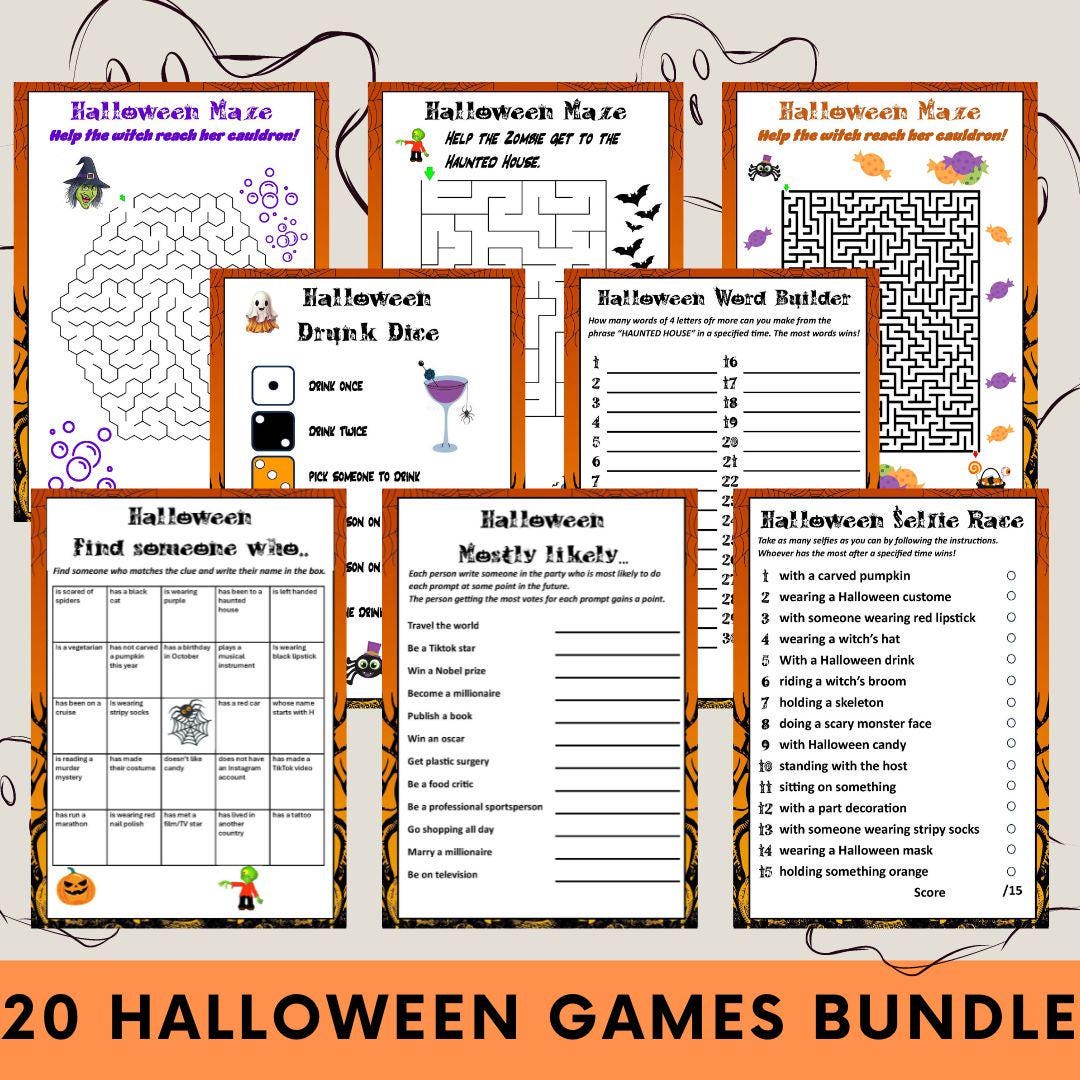 Halloween Printable 20 Game Bundle | Halloween Party Games | Games for ...