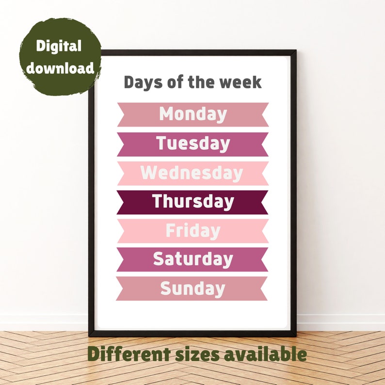 Days of the Week Pink Poster - Educational Wall Art - Homeschool ...