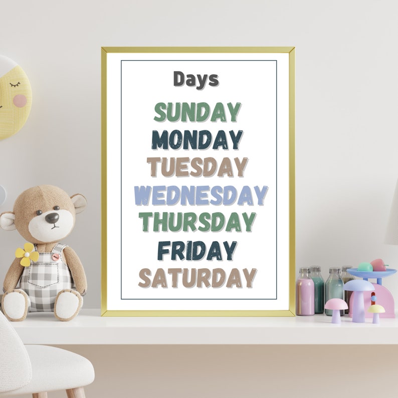 Days of the Week Pastel Green Poster Educational Wall Art Homeschool ...
