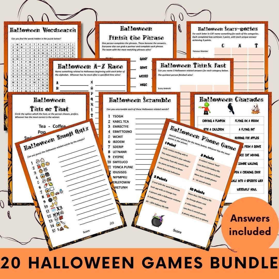 Halloween Printable 20 Game Bundle | Halloween Party Games | Games for ...