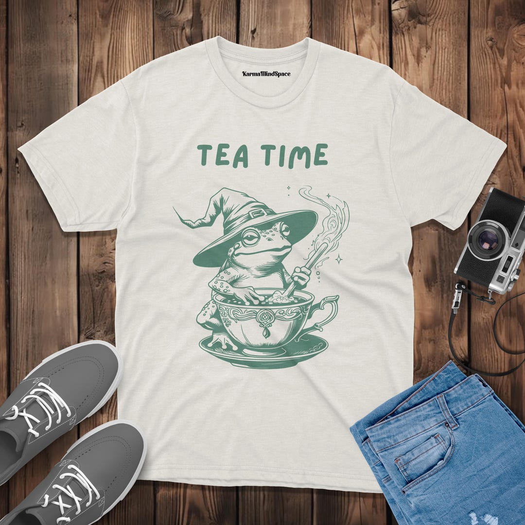 Funny Wizard Frog Tea Time Shirt Whimsical Nature Funny Cottagecore Tee ...