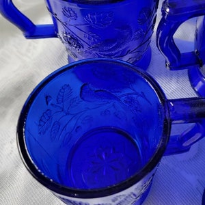 Antique Robin in Tree Cobalt Blue Mug Mosser Glass Bryce Bros EAPG ...