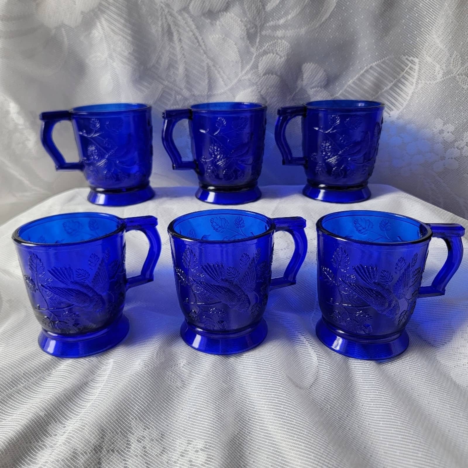 Antique Robin in Tree Cobalt Blue Mug Mosser Glass Bryce Bros EAPG 1800s Pressed Glass MINT ...