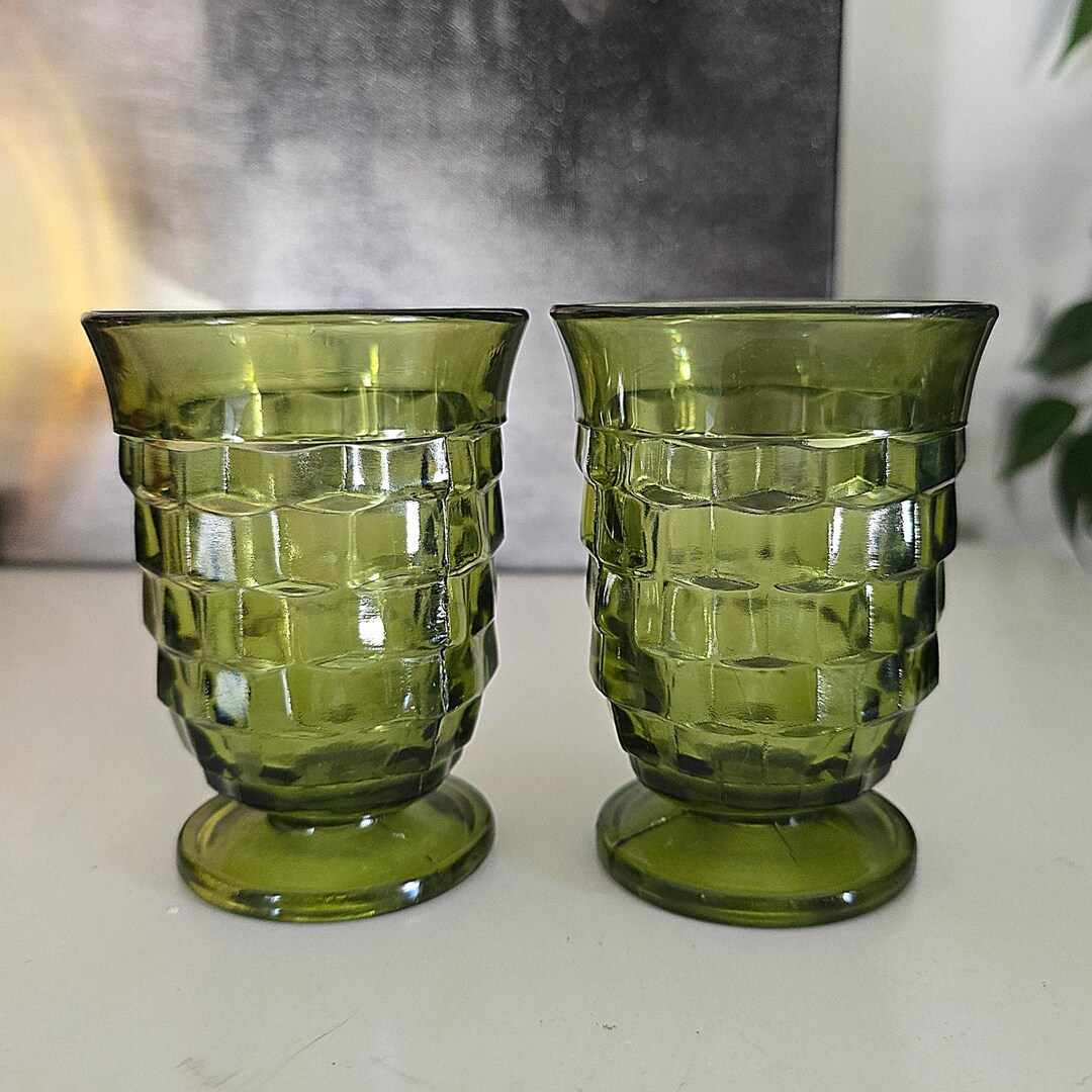 Vintage Indiana Glass Whitehall Glasses Set of 2 Avocado Green Juice ...