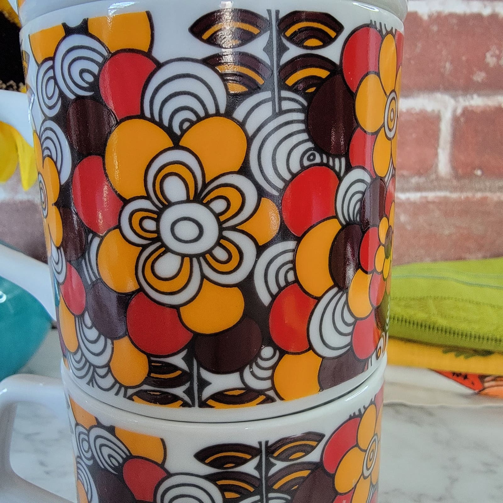Vintage Flower Power Stackable Mugs Groovy Floral Design Porcelain Stacking Mug Coffee, Tea Cup ...