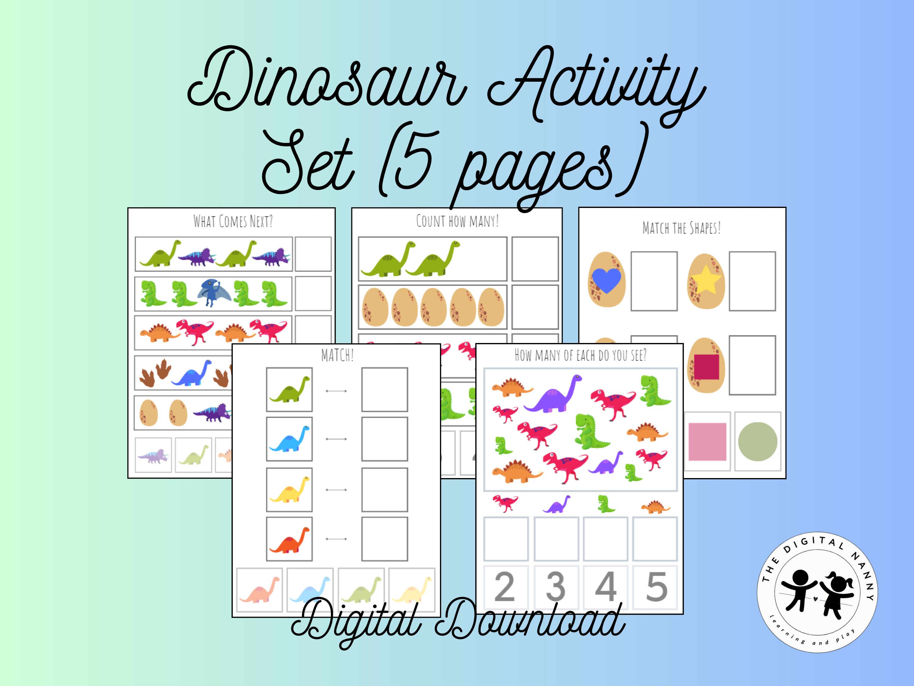 Dinosaur Activity Set 5 Pages Printable - Etsy