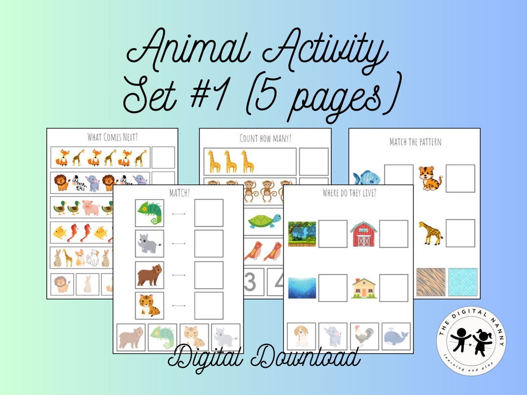 Animal Activity Set #1 (5 Pages) - Printable - Etsy