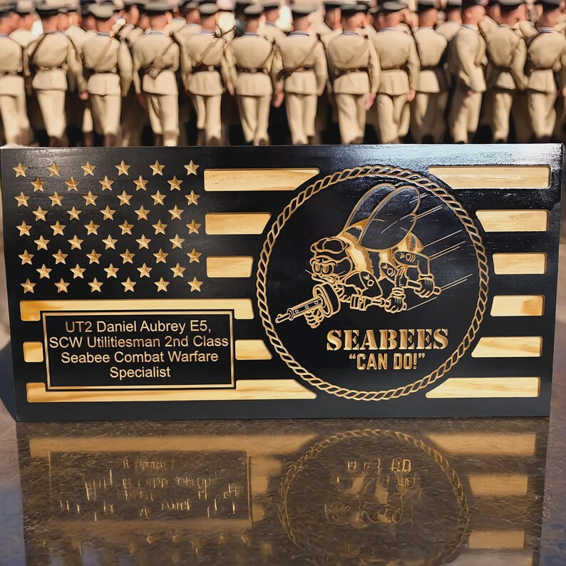 Personalized Wooden Seabees Emblem Flag - Patriotic Military Retirement ...