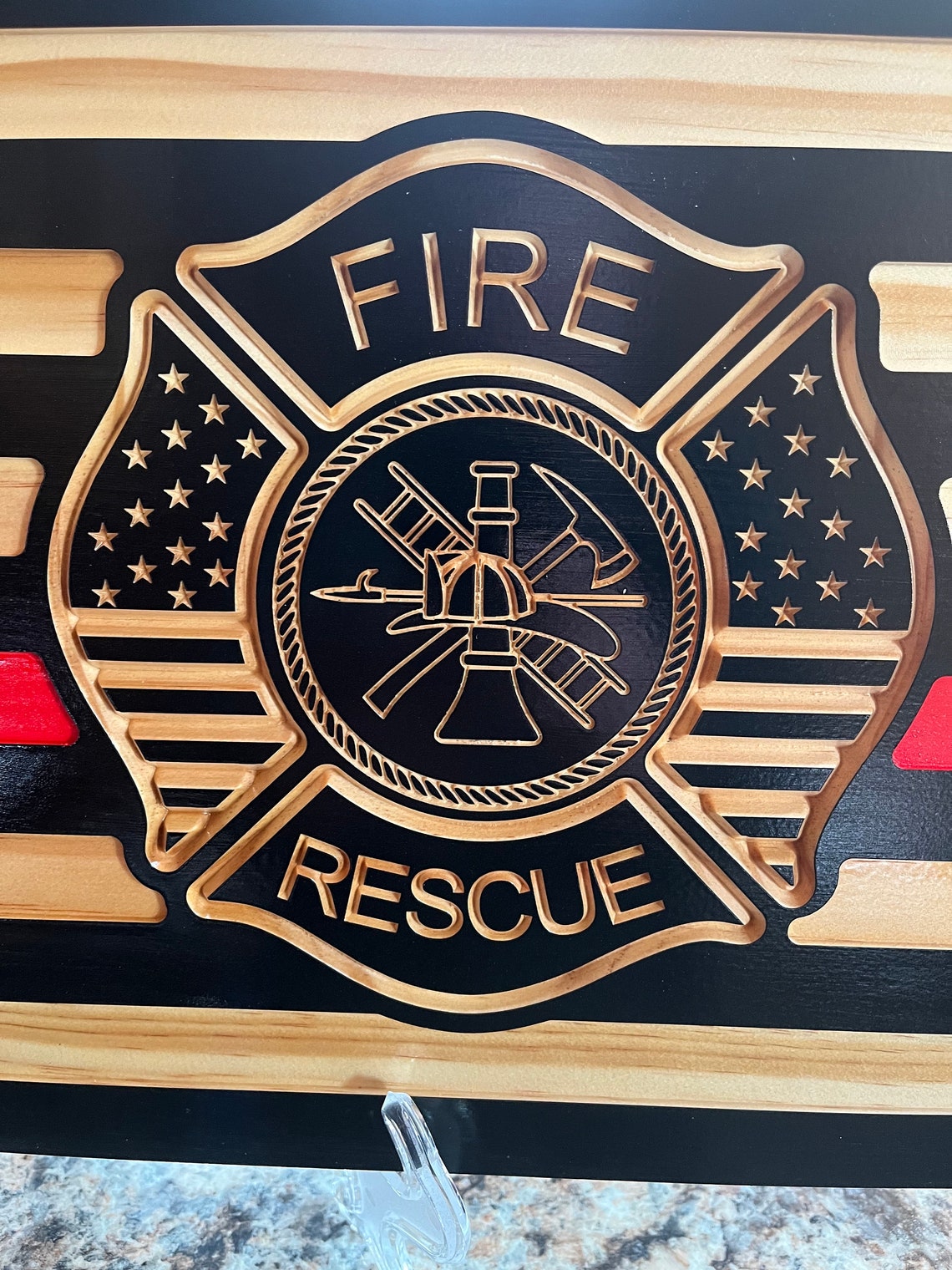 Personalized Fireman Flag, Fire Chief, Wooden Flag, Engraved Flag, Fire ...