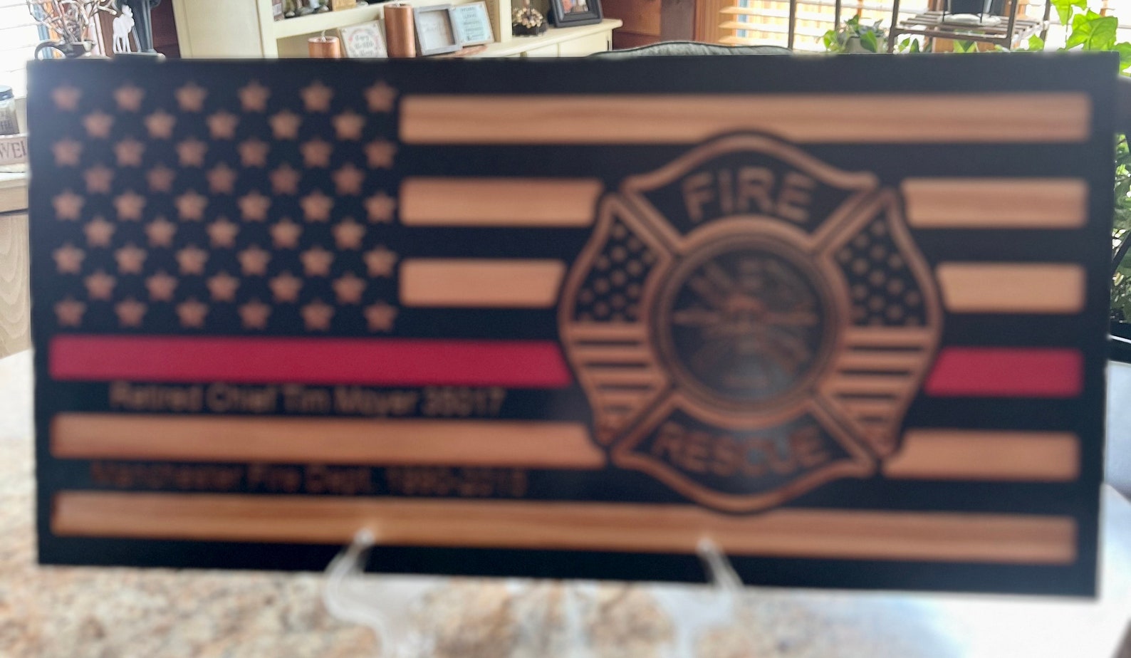 Personalized Fireman Flag, Fire Chief, Wooden Flag, Engraved Flag, Fire ...