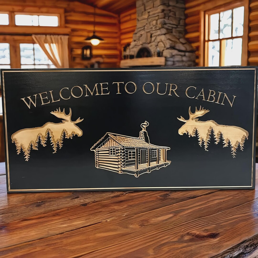 Rustic Wooden Moose Welcome Sign for Cabin, Camp & Outdoor Decor ...