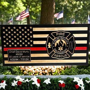 Personalized Wooden Firefighter Flag Engraved Gift for First Responders ...