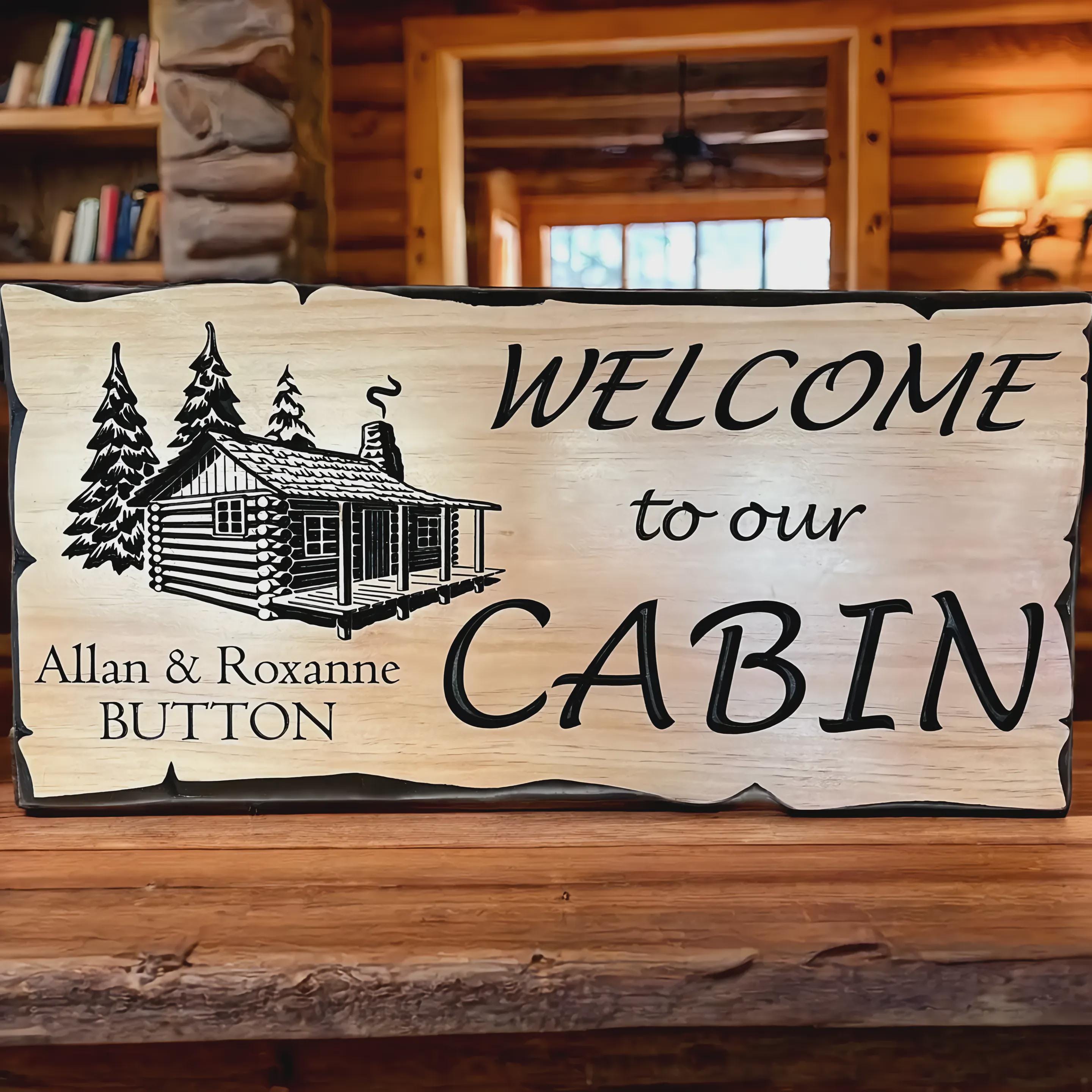 Personalized Rustic Wooden Cabin Sign: Custom Family Name Outdoor Decor ...