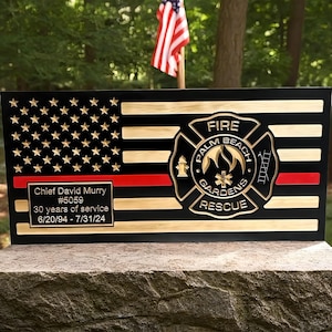 Personalized Wooden Firefighter Flag Engraved Gift for First Responders ...