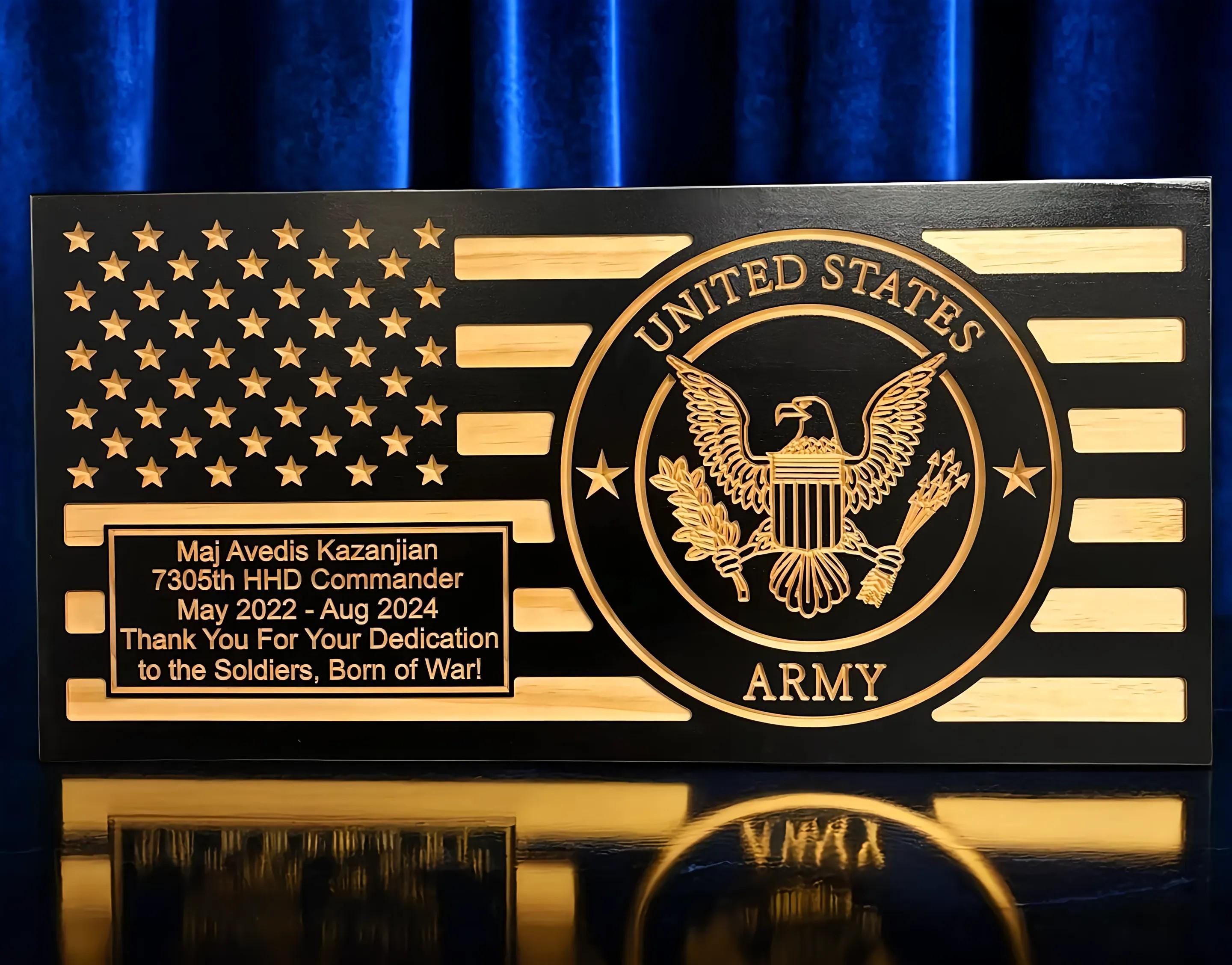 Custom Wooden Army Emblem Flag - Personalized Patriotic Military ...