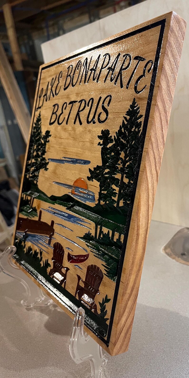 Personalized Rustic Cabin Sign With Handpainted Lake Scene for Lodge or ...
