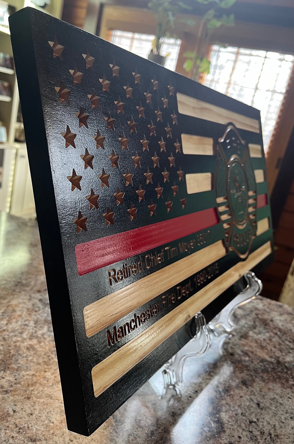 Personalized Fireman Flag, Fire Chief, Wooden Flag, Engraved Flag, Fire ...