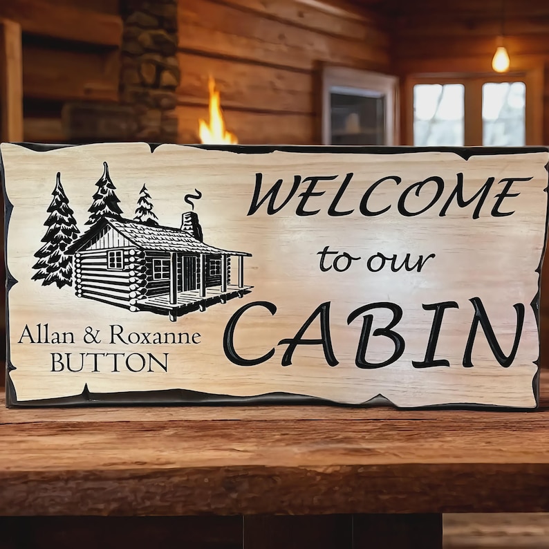 Personalized Rustic Wooden Cabin Sign: Custom Family Name Outdoor Decor ...